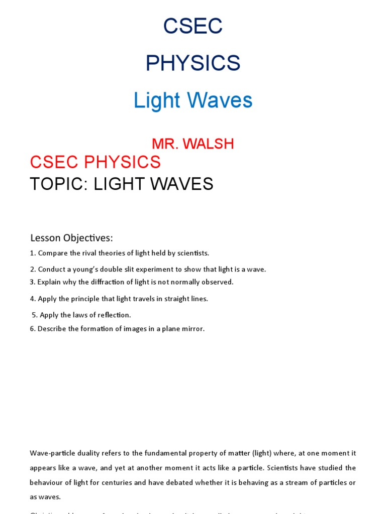 CSEC PHYSICS Light Waves | PDF | Light | Diffraction