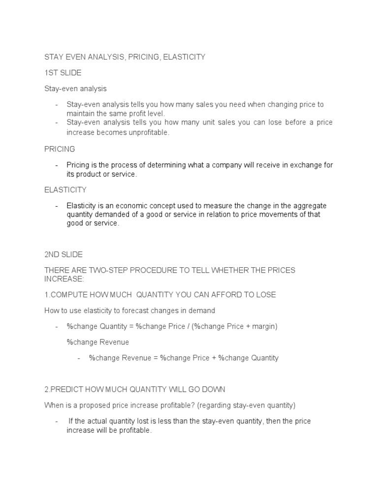 Stay-Even Analysis and Pricing Strategies | PDF | Price Elasticity Of ...