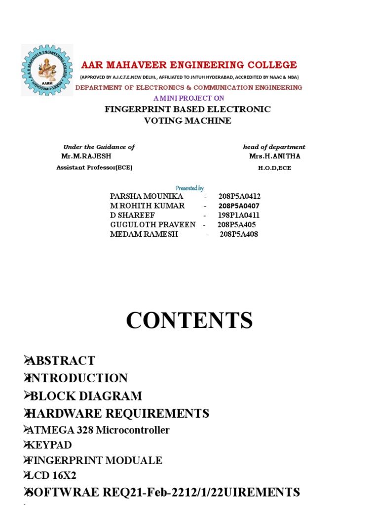 Fingerprint Based Electronic Voting Machine PPPT Mounika | PDF ...