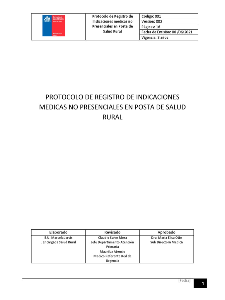 Protocolo de Registro Indicacion No Presencial | PDF