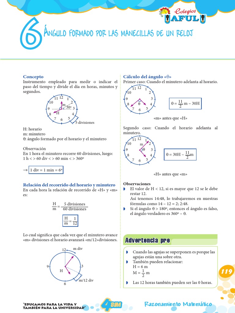 Ngulo Formado Por Las Manecillas de Un Reloj: Advertencia Pre | Descargar gratis PDF | Hora | Reloj