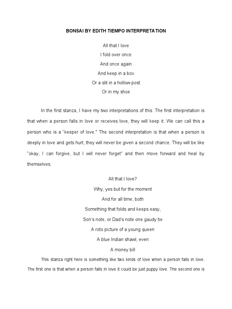 Bonsai by Edith Tiempo Interpretation | PDF