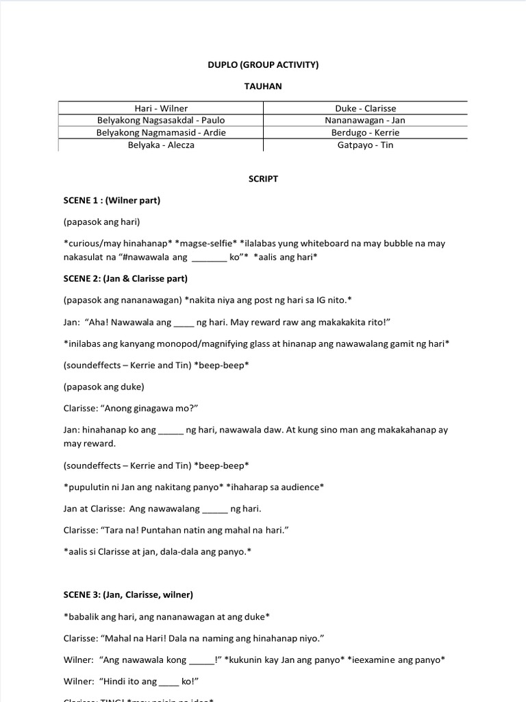 Duplo Script Funny Yet Dramatic Story | PDF