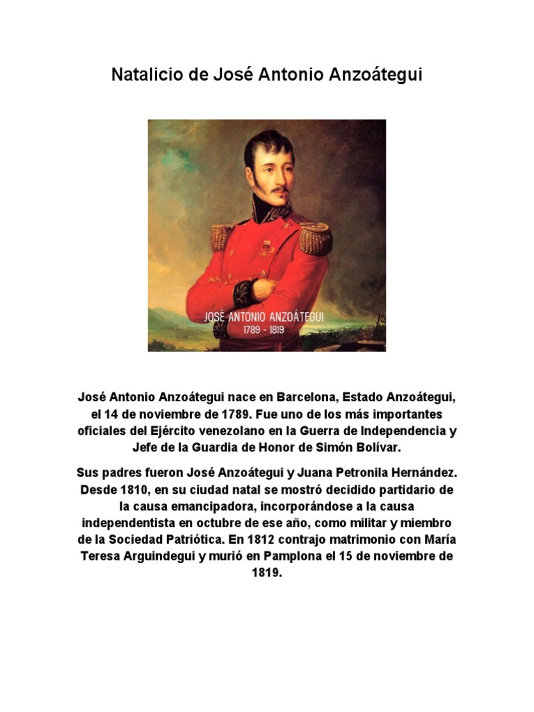Natalicio de José Antonio Anzoátegui | PDF