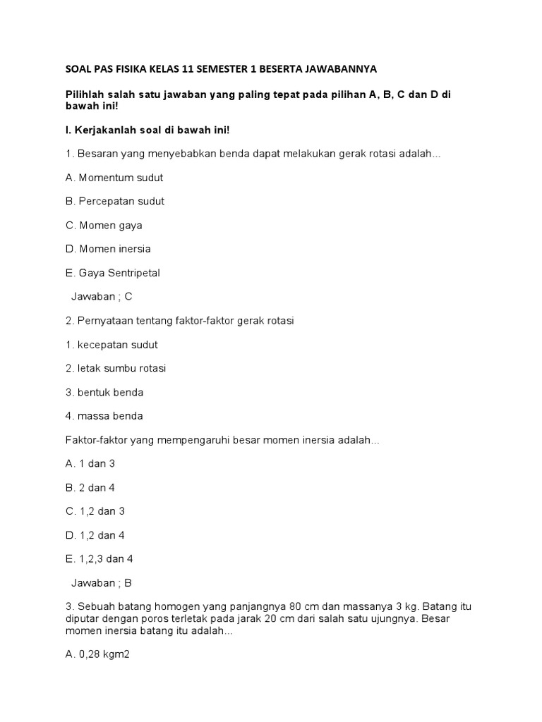 Soal Pas Fisika Kelas 11 Semester 1 Beserta Jawabannya | PDF