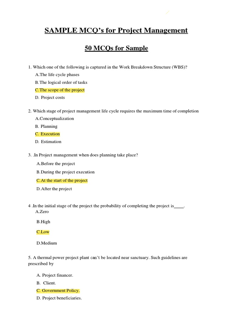 50 MCQs SAMPLE For Project Management | PDF | Net Present Value | Investing