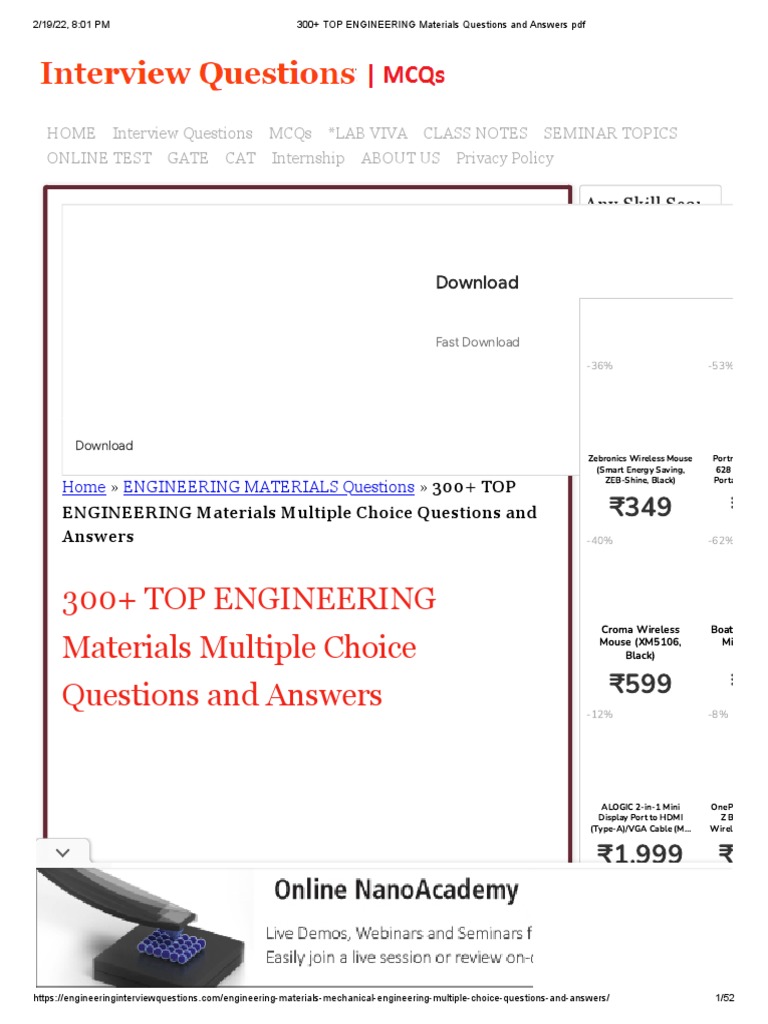 300+ TOP ENGINEERING Materials Questions and Answers PDF | Download ...