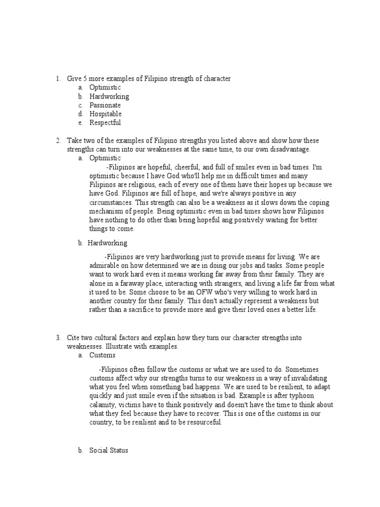 5 Examples of Filipino Strength | PDF | Optimism | Cognition