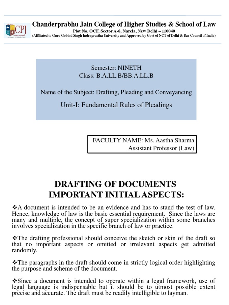 PPT-Drafting, Pleadings & Conveyancing - Unit-1 | PDF | Lawsuit | Affidavit