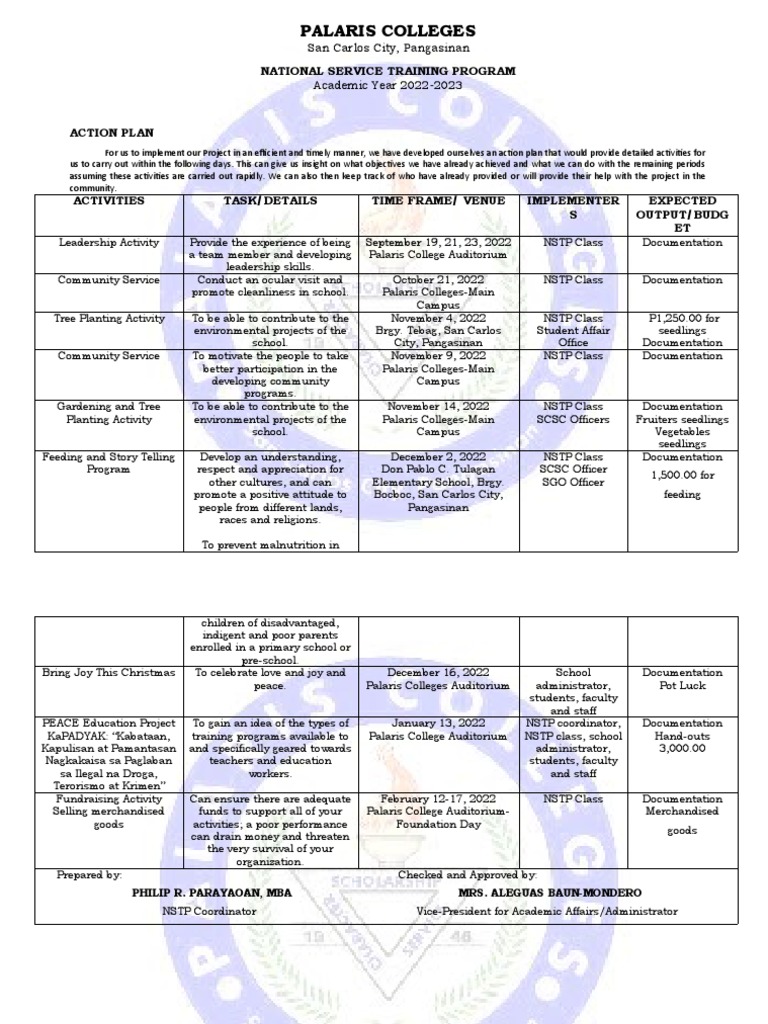 NSTP Action Plan | PDF