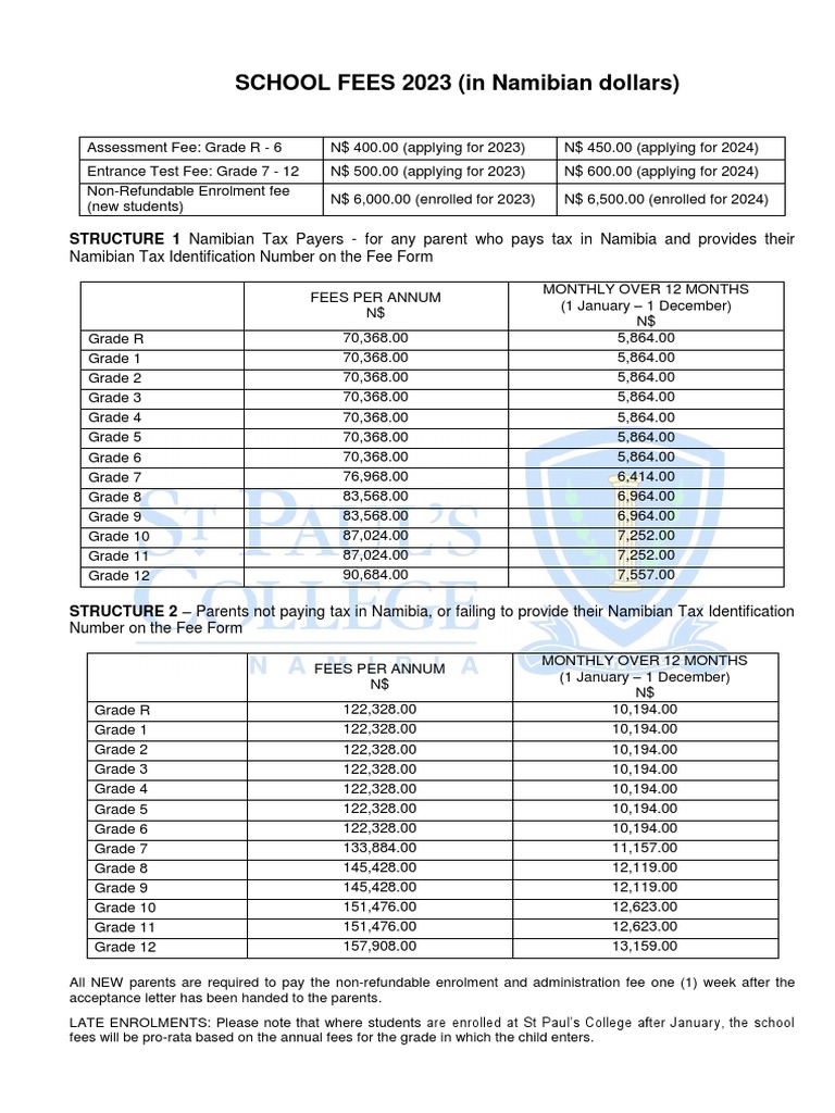 School Fees 2023 | PDF | Fee | Namibia