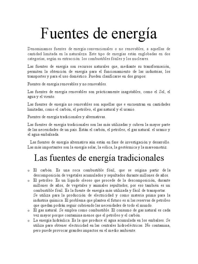 Fuentes de Energía | PDF | Desarrollo energético | Energía renovable