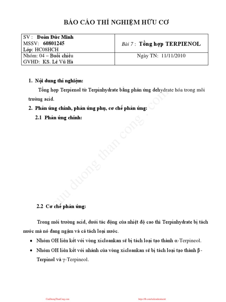 Thi Nghiem Hoa Huu Co Bao Cao Thi Nghi M H U Co 7 (Cuuduongthancong - Com) | PDF