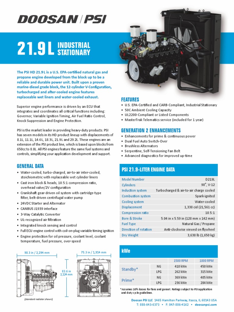 Doosan PSI 21.9L Spec Sheet | PDF | Internal Combustion Engine ...