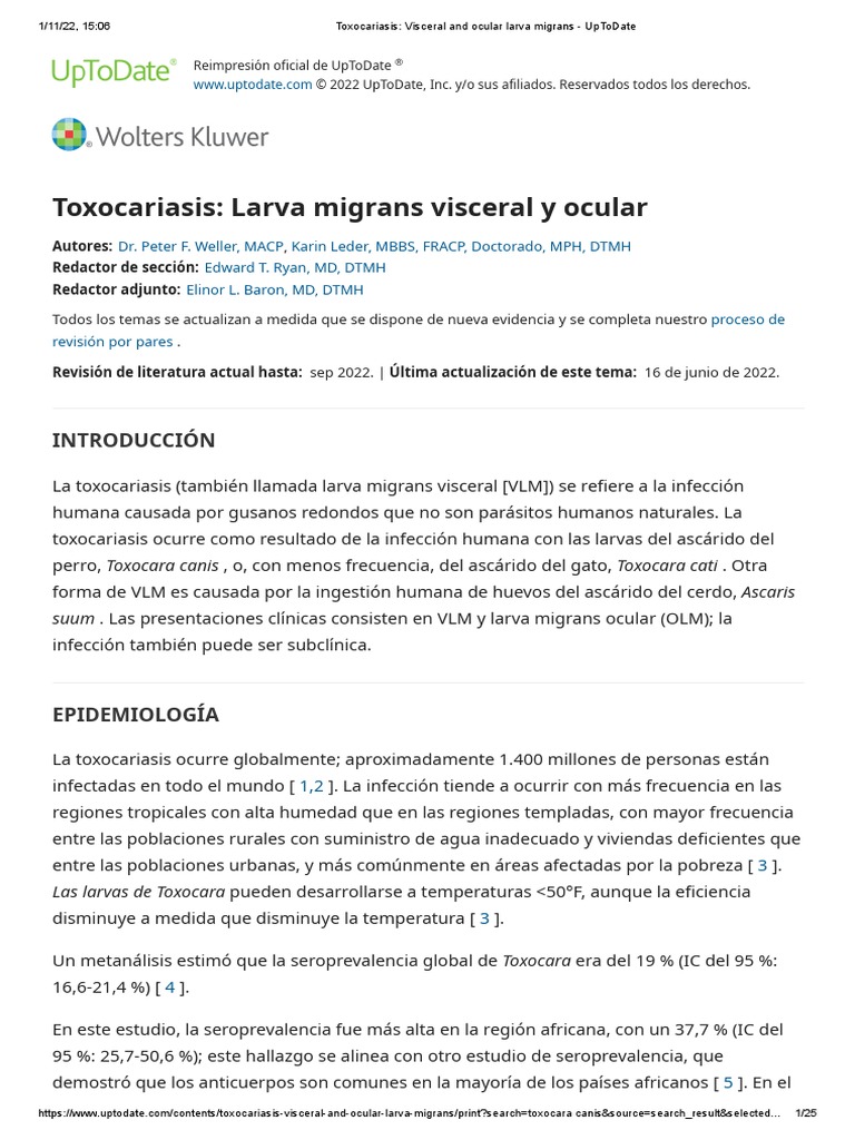 Toxocariasis - Visceral and Ocular Larva Migrans - UpToDate | PDF ...