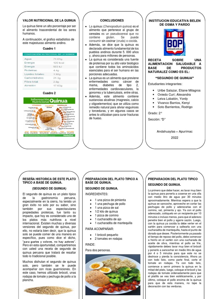 Triptico Sobre El Segundo Quinua | PDF | Quinua | Alimentos