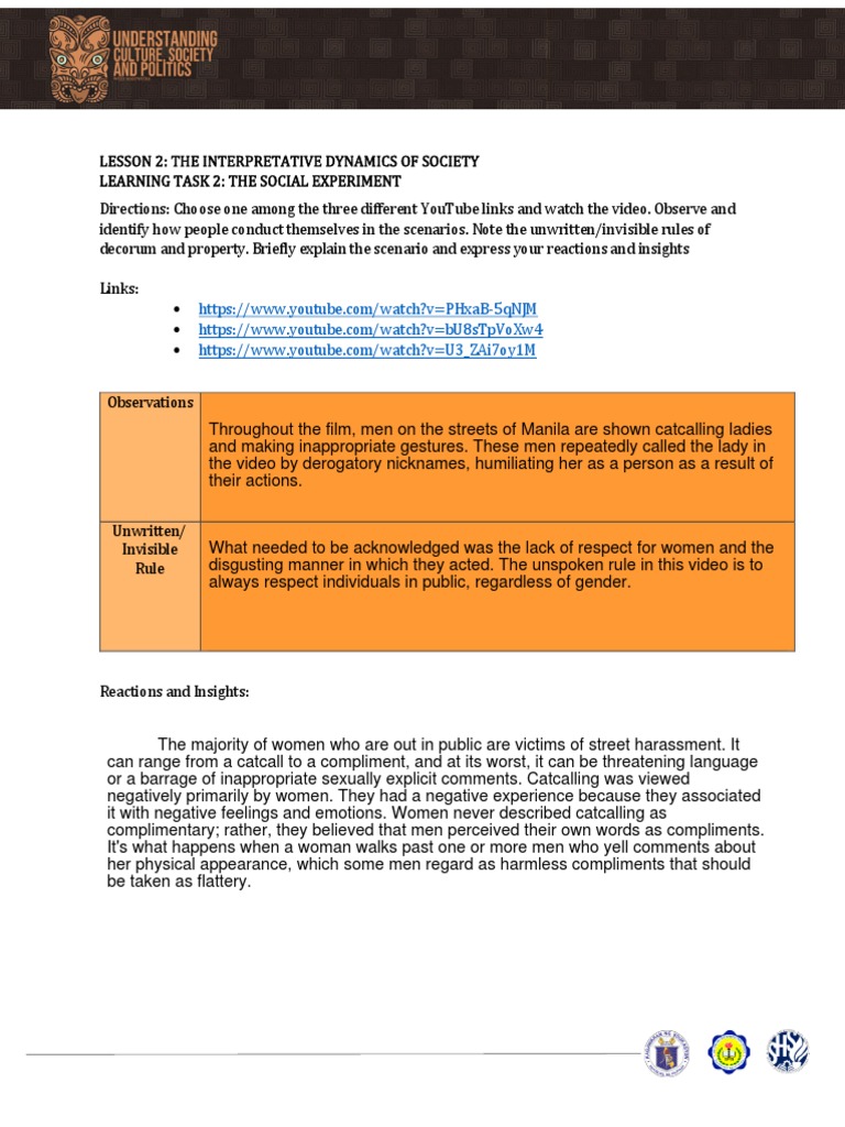 Lesson 2 - Learning Task 2 Social Experiment | PDF | Psychology ...