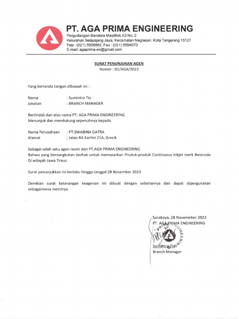 Surat Penunjukan Agen | PDF