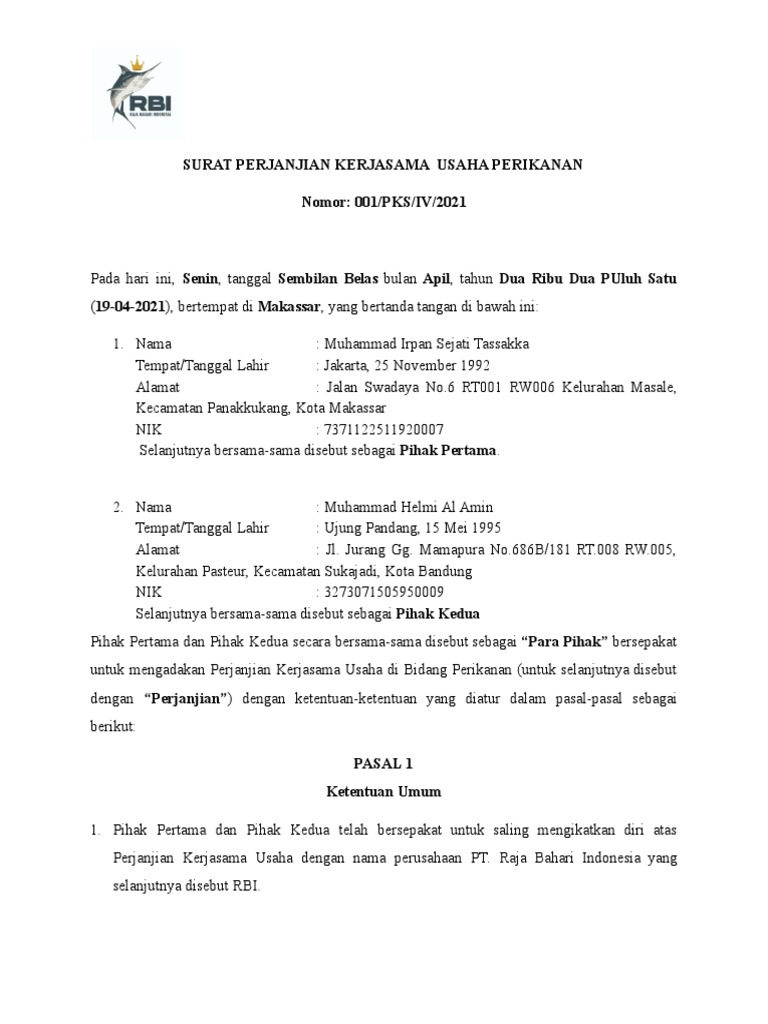 Draft Kontrak Kerja Sama Pengelola | PDF