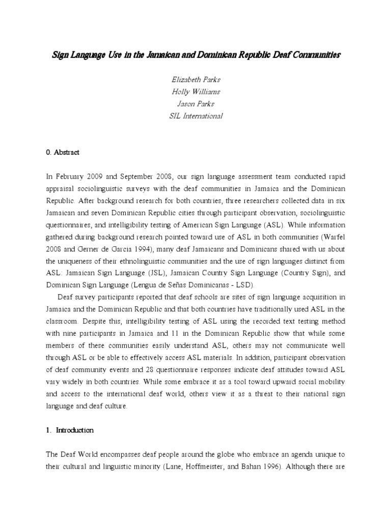 Sign Language Use in Jamaica and The DR SCL10 | PDF | American Sign ...
