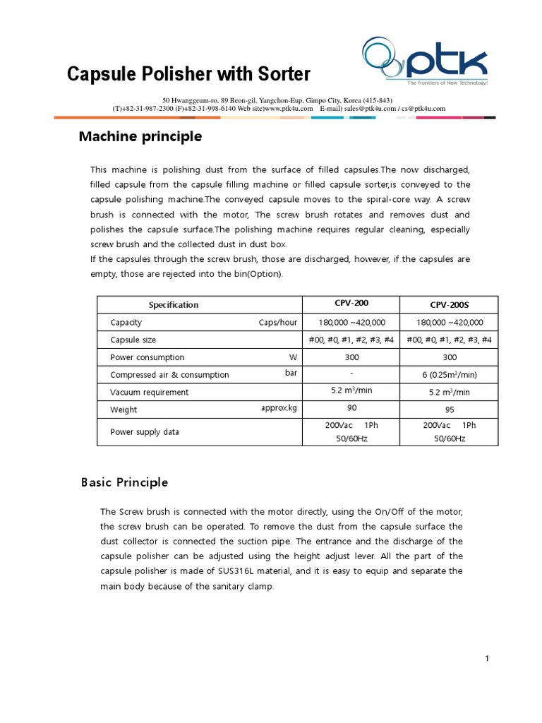 Description Capsule Polisher With Sorter | PDF | Tools | Mechanical ...