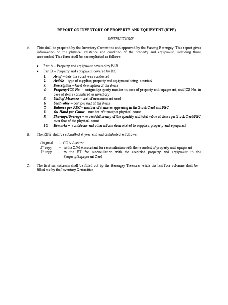 Report On Inventory of Property and Equipment | PDF