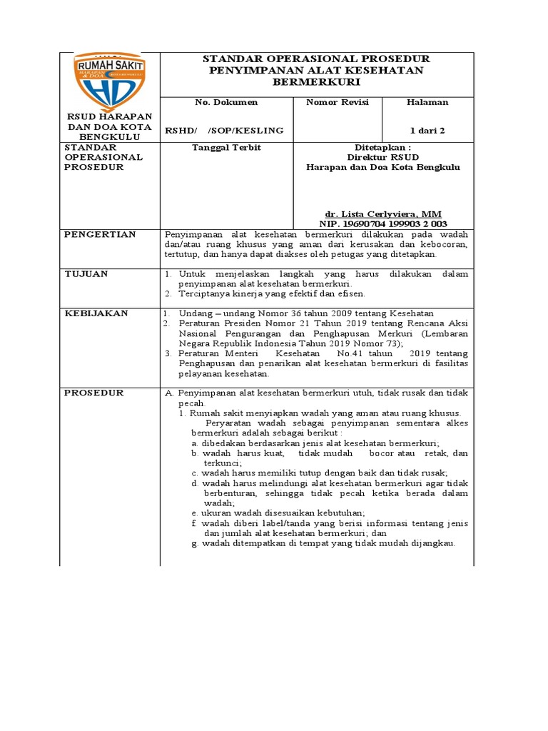 Sop Penyimpanan Limbah Merkuri | PDF