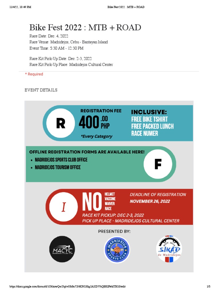 1st Mayor Romeo Villaceran Bike Fest 2022 Google Forms | PDF | Justice ...