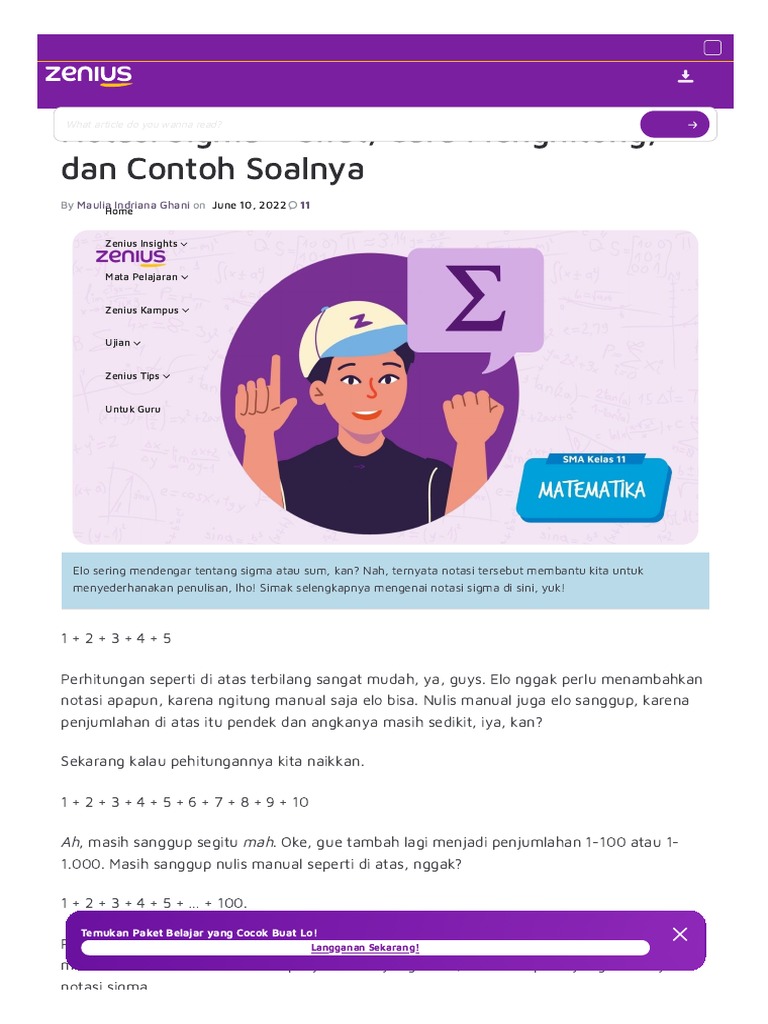 Notasi Sigma - Sifat, Cara Menghitung, Dan Contoh Soalnya | PDF