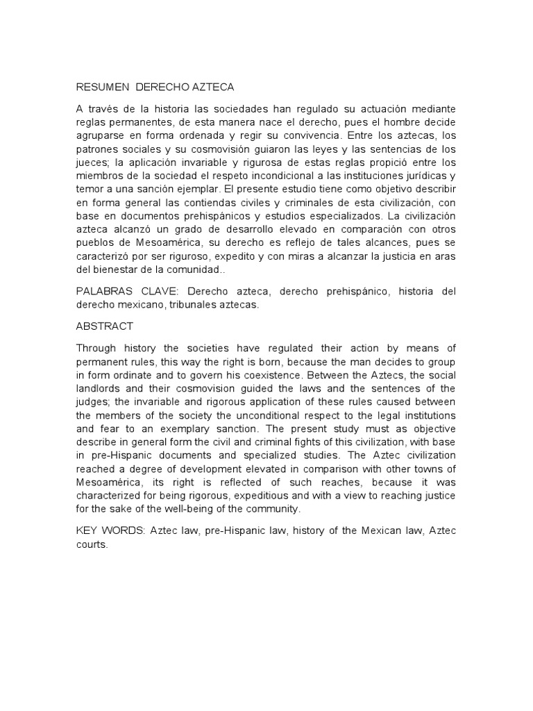 Resumen Derecho Azteca | PDF | Derecho penal | Pena capital