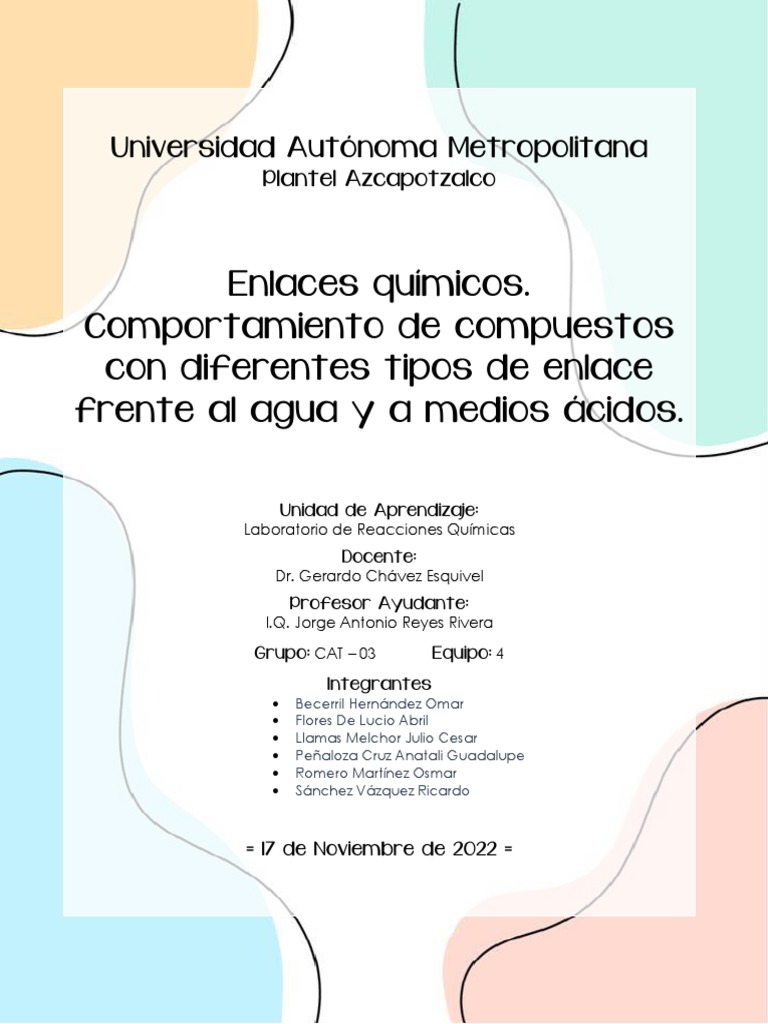 Reporte 3 Química | PDF | Enlace químico | Compuestos químicos