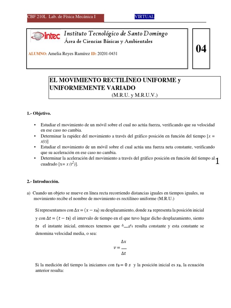 Pract 04 (MRU y MRUV) | PDF | Velocidad | Aceleración
