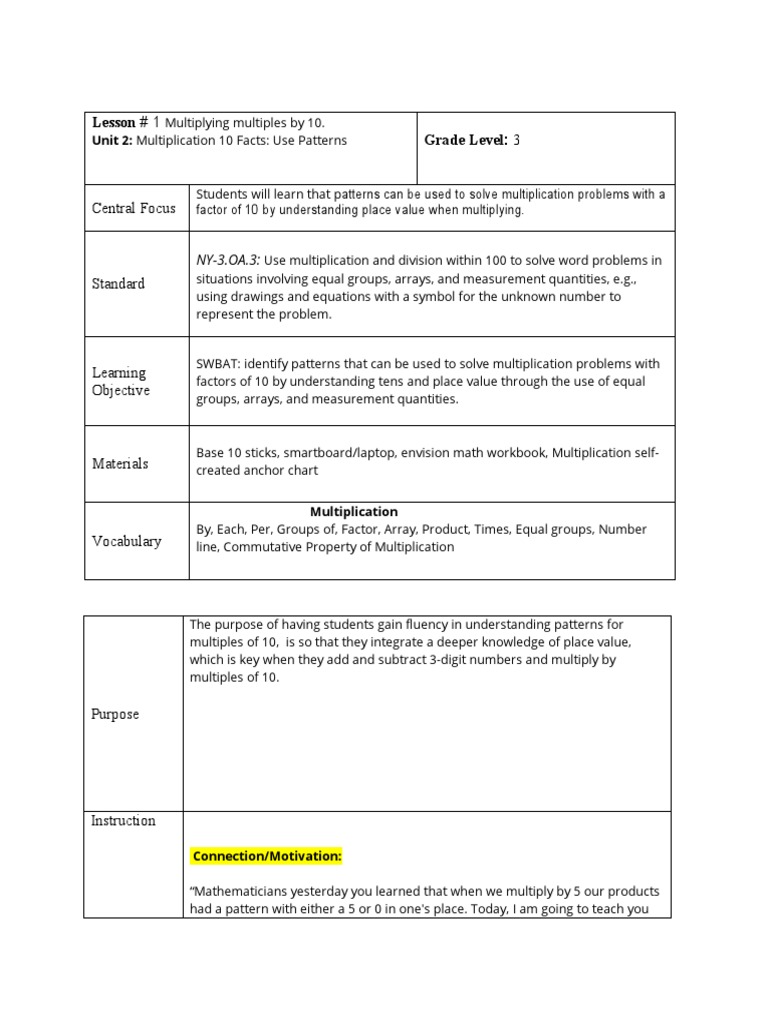 Grade 3 Math Lesson Plan | PDF