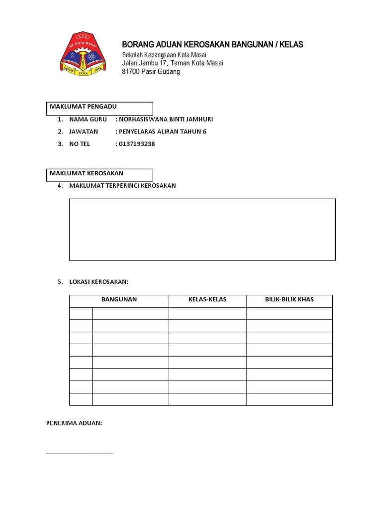 Borang Aduan Kerosakan Bangunan | PDF