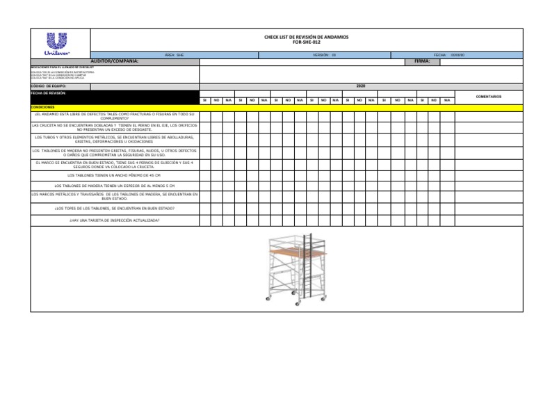 FOR-SHE-012 Check List Revisión de Andamios | PDF