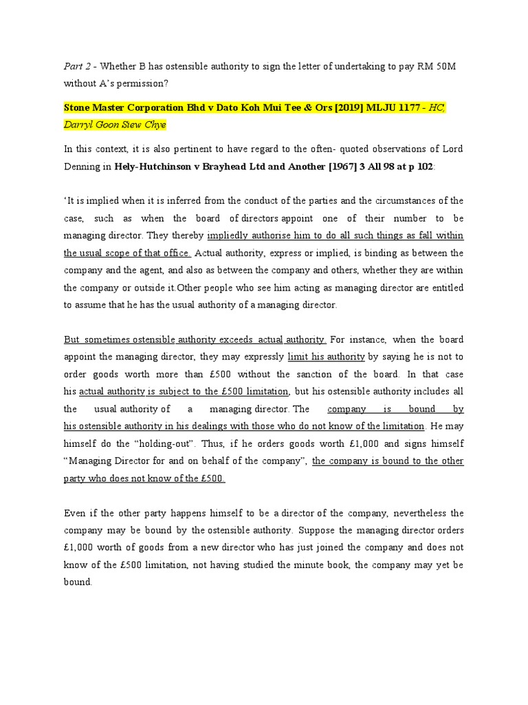 Ostensible Authority | PDF | Law Of Agency | Business