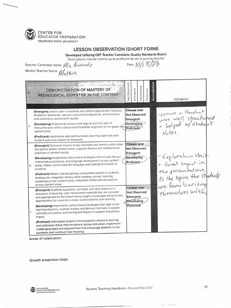 Cep Lesson 1 Feedback Form | PDF