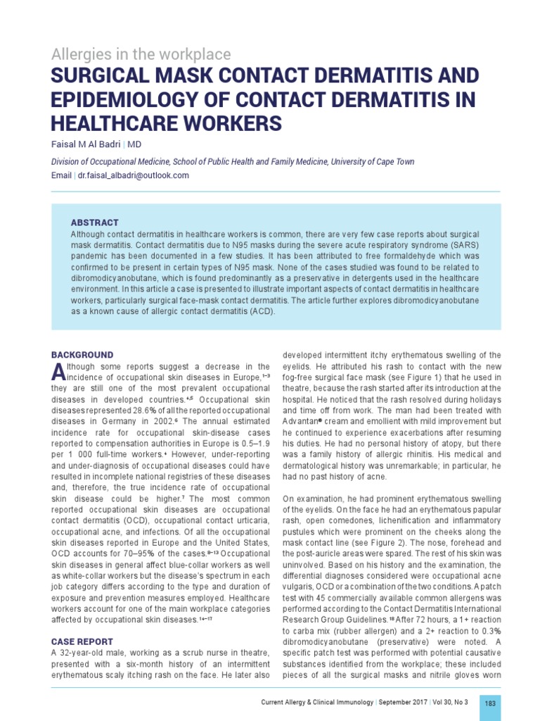 Surgical Mask Contact Dermatitis and Epidemiology of Contact Dermatitis ...