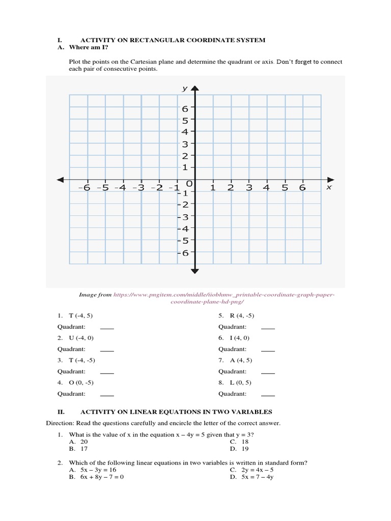 Activity 3 + Key Answers | PDF | Cartesian Coordinate System | Equations