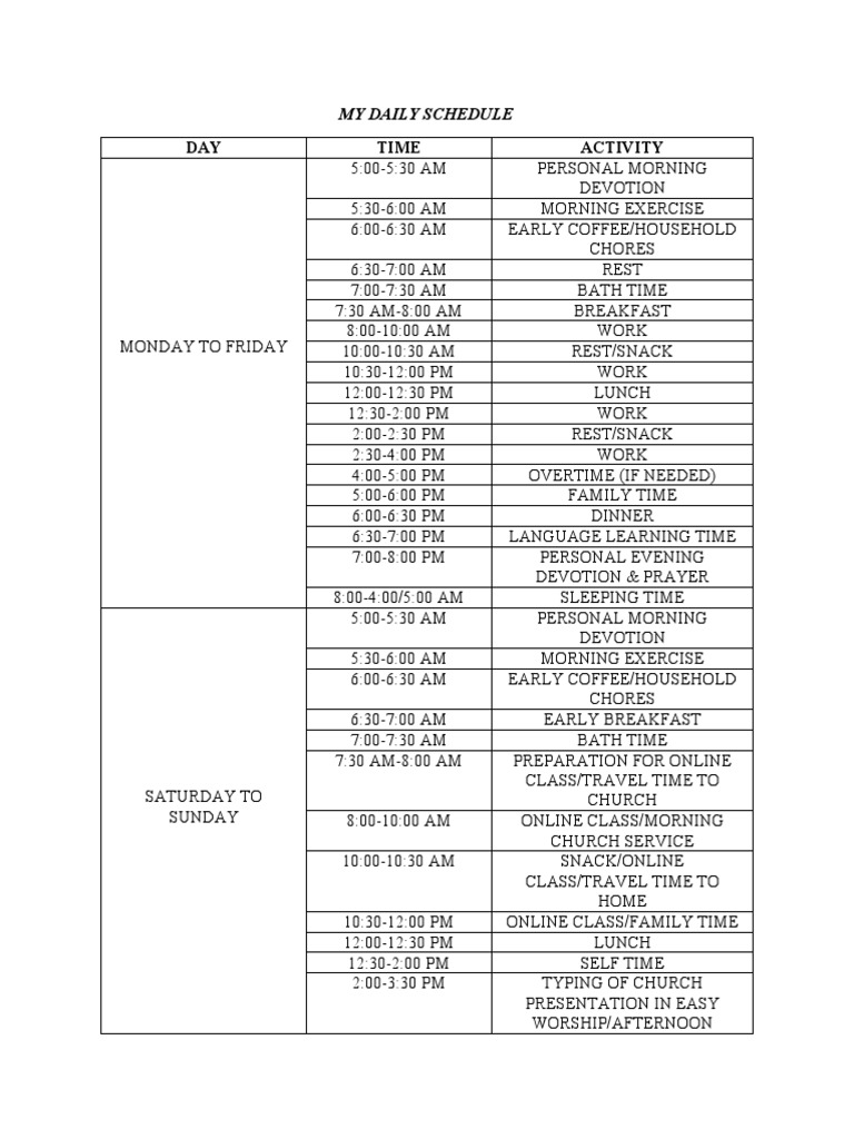 Daily Schedule | PDF | Christian Worship And Liturgy | Worship