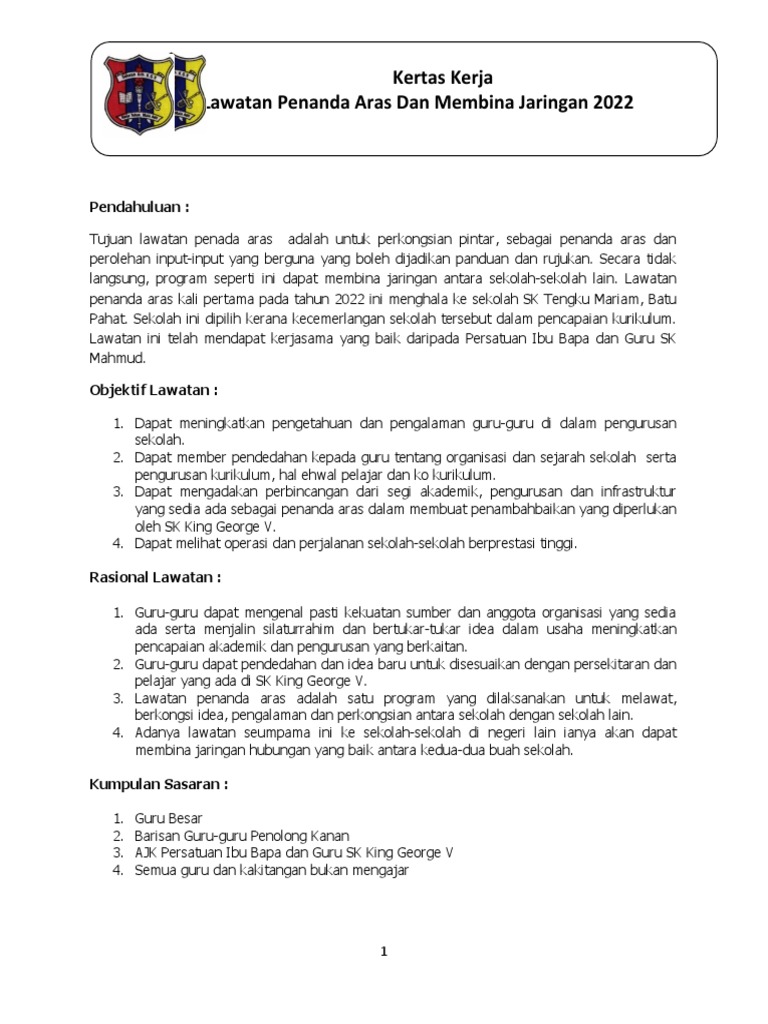 Lawatan Penanda Aras Sekolah 2022 | PDF