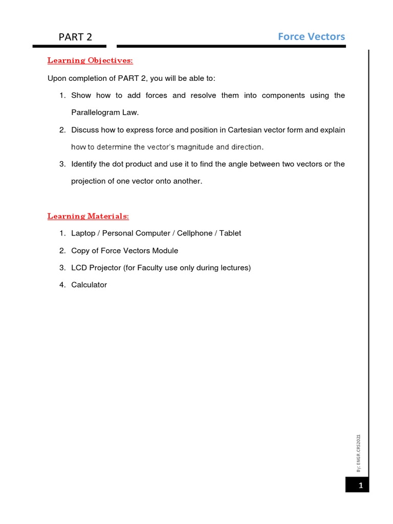 IE C1 Statics of Rigid Bodies Part 2 Force Vectors | Download Free PDF | Euclidean Vector ...