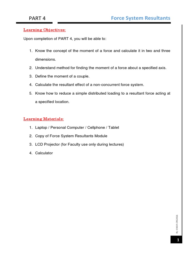 IE C1 Statics of Rigid Bodies Part 4 Force System Resultants | PDF ... IE C1 Statics of Rigid Bodies Part 4 Force System Resultants | PDF ...