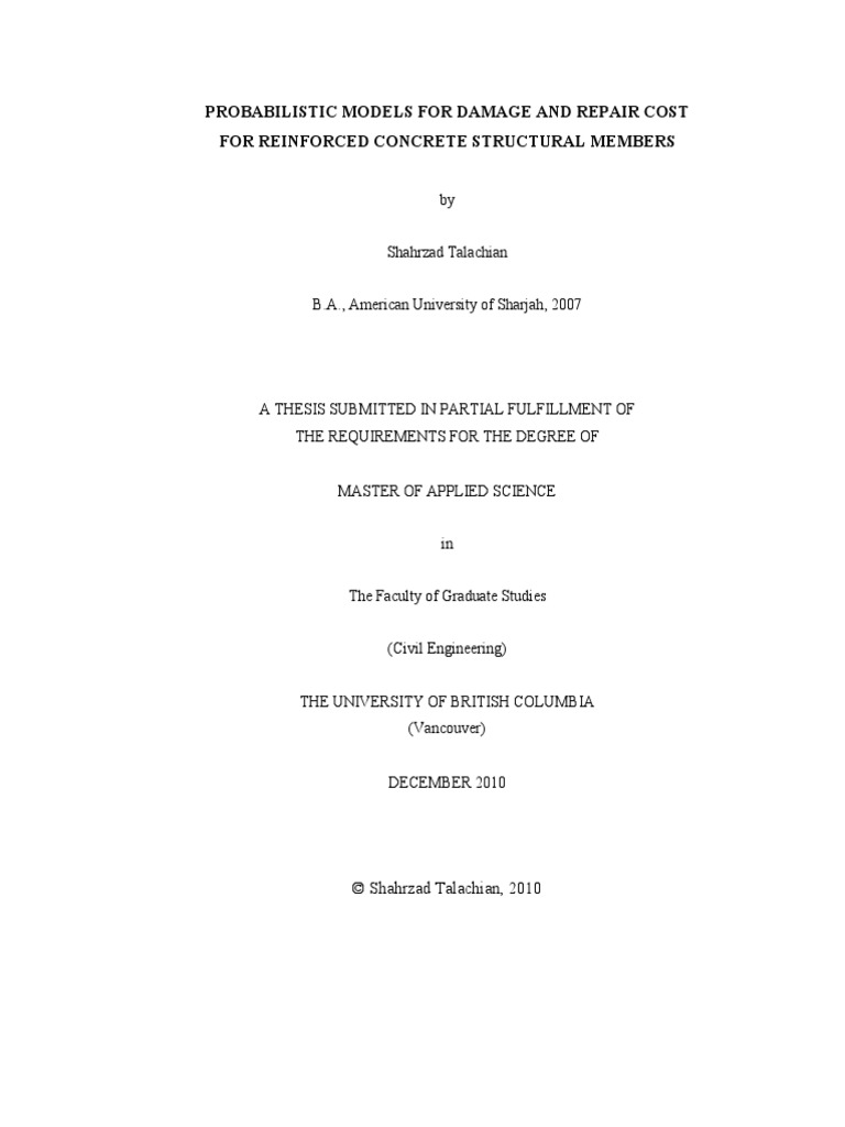 Probabilistic Models of Damage and Repair Cost For Reinforced Concrete ...