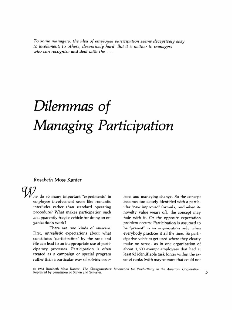 Dilemmas of Managing Participation - 1982 - Organizational Dynamics ...