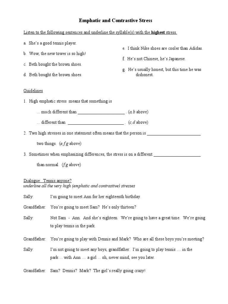 Emphatic and Contrastive Stress Introduction | PDF | Stress ...