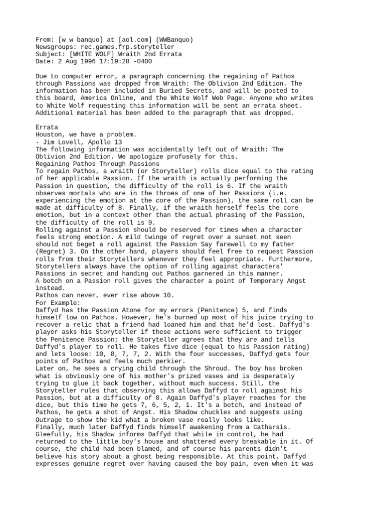 Wraith: The Oblivion 2nd Errata | PDF | Law