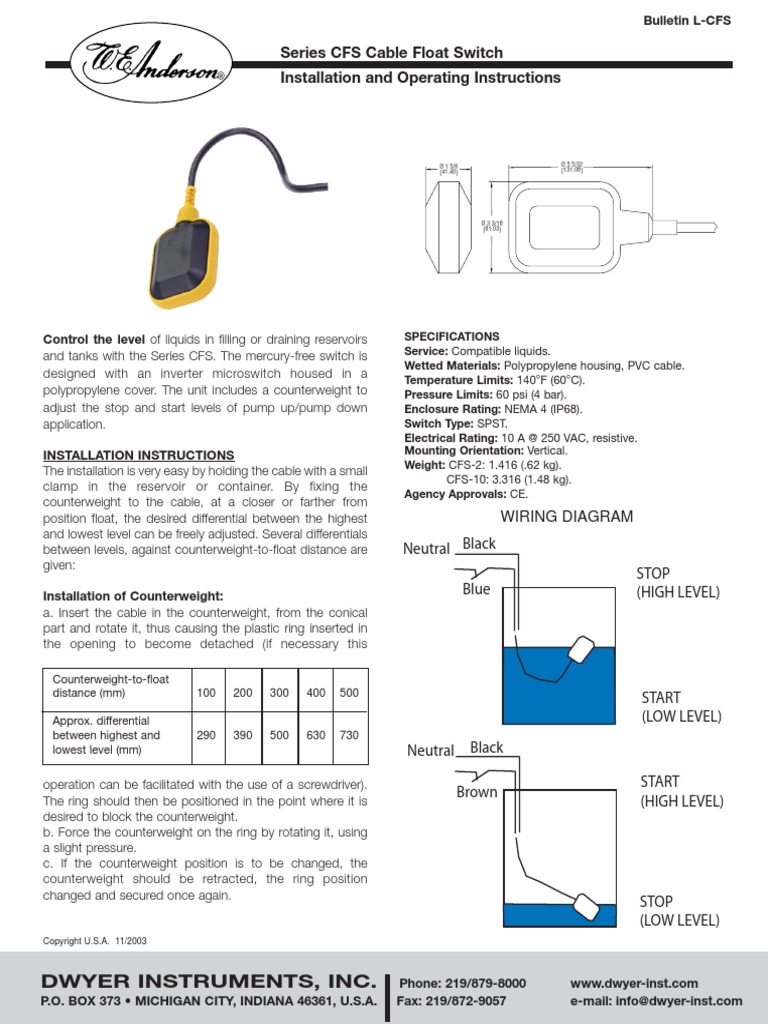 Cable Float Switch | PDF | Equipment | Electrical Engineering