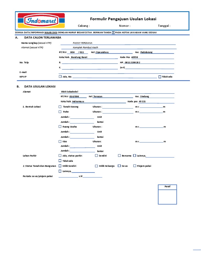 Formulir Pengajuan Usulan Lokasi | PDF