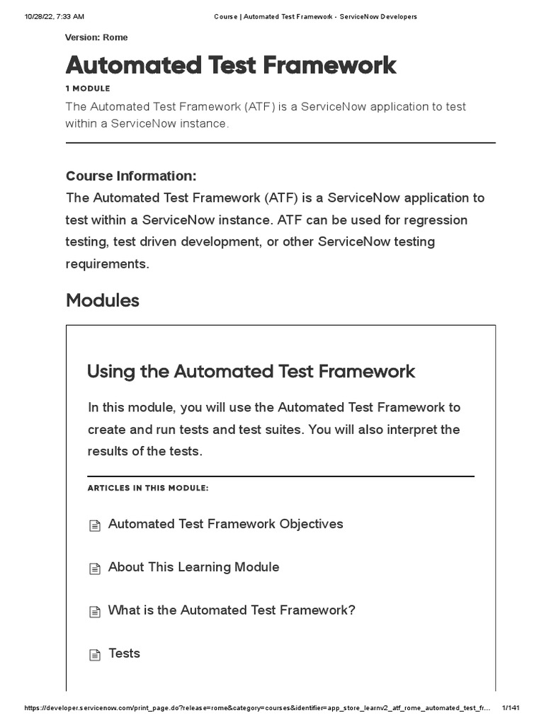Course - Automated Test Framework - ServiceNow Developers | PDF ...